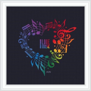 Cross Stitch Pattern Music Heart Musical Notes Staff Treble Clef Bass ...