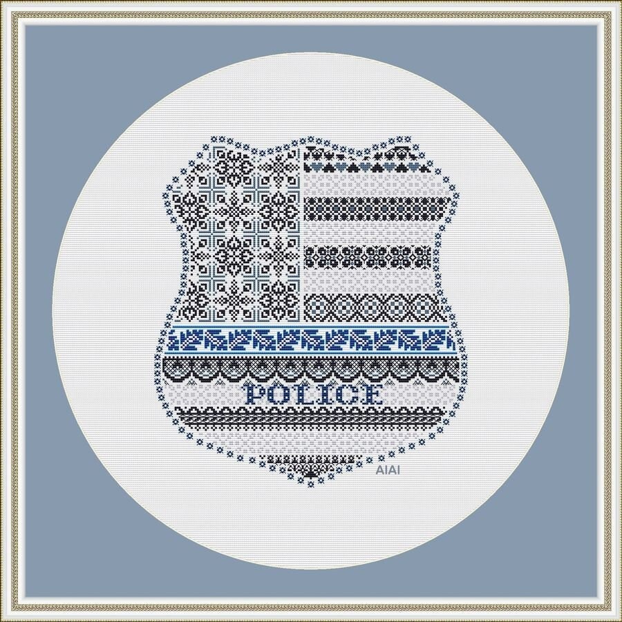Cross Stitch Pattern Police Emblem Ornament Badge Policeman Profession ...