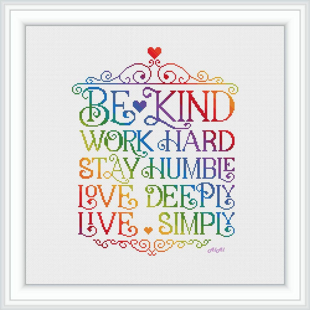 Cross Stitch Pattern Quote Be Kind Work Hard Letters Calligraphic Text ...