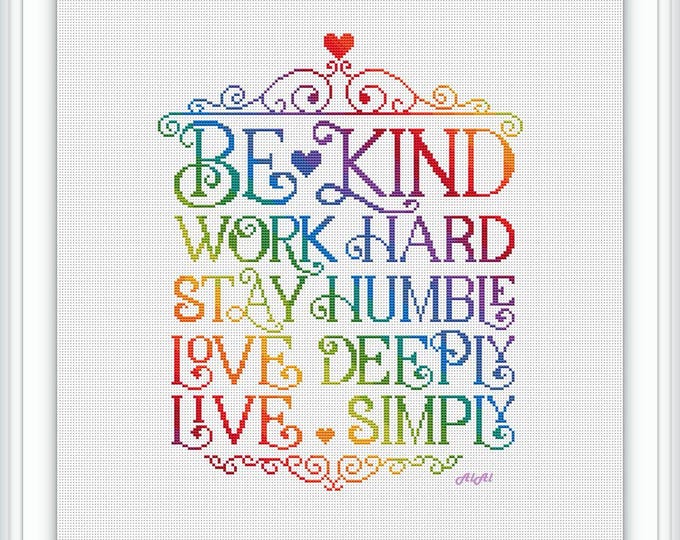 Cross Stitch Pattern Quote Be Kind Work Hard Letters Calligraphic Text ...