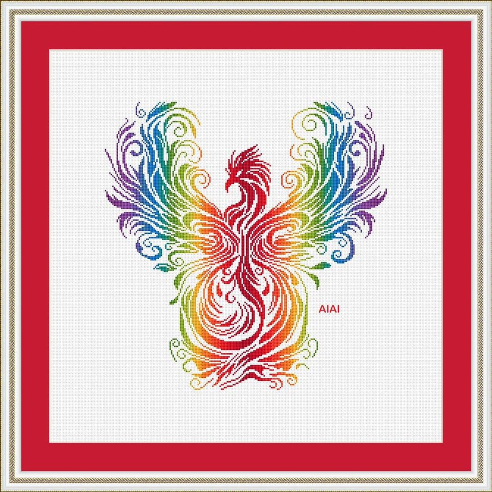Cross Stitch Pattern Bird Phoenix Silhouette Curls Ornament Wings ...