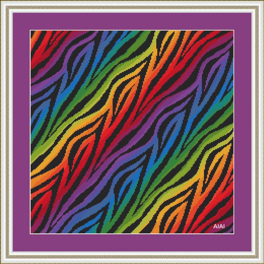 Cross Stitch Pattern Panel Texture Zebra Rainbow Ornament Abstract ...