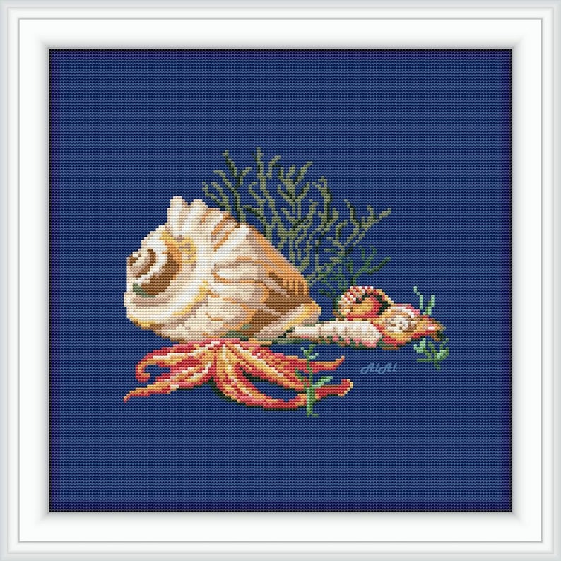 Cross Stitch Pattern Sea Seashells Starfish Corals Sea Marine Natural ...