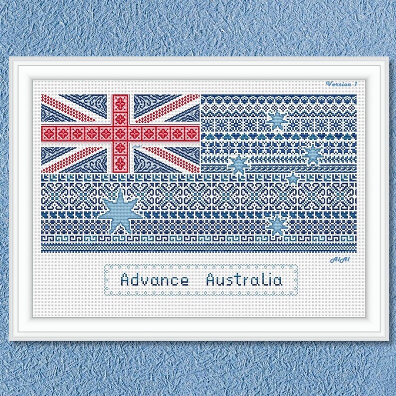 Cross Stitch Pattern National Flag Australia Ornament Blue Red Stars ...