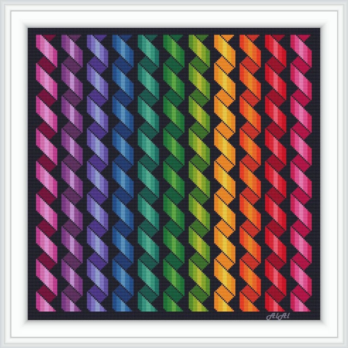 Cross Stitch Pattern Panel Serpentine Rainbow Monochrome Ornament ...
