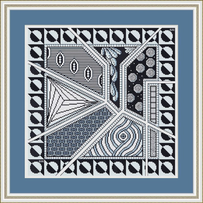 Cross Stitch Pattern Art Panel Zentangle Tangle Zenart Monochrome ...