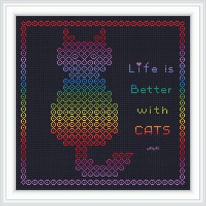 Cross Stitch Pattern Mendi Cat Silhouette Ethnic Ornament Mehndi ...