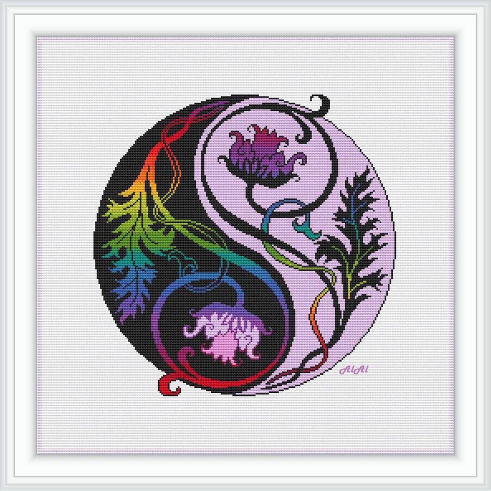 Cross Stitch Pattern Mandala Thistle Yin Yang Flowers Ornament Rainbow ...