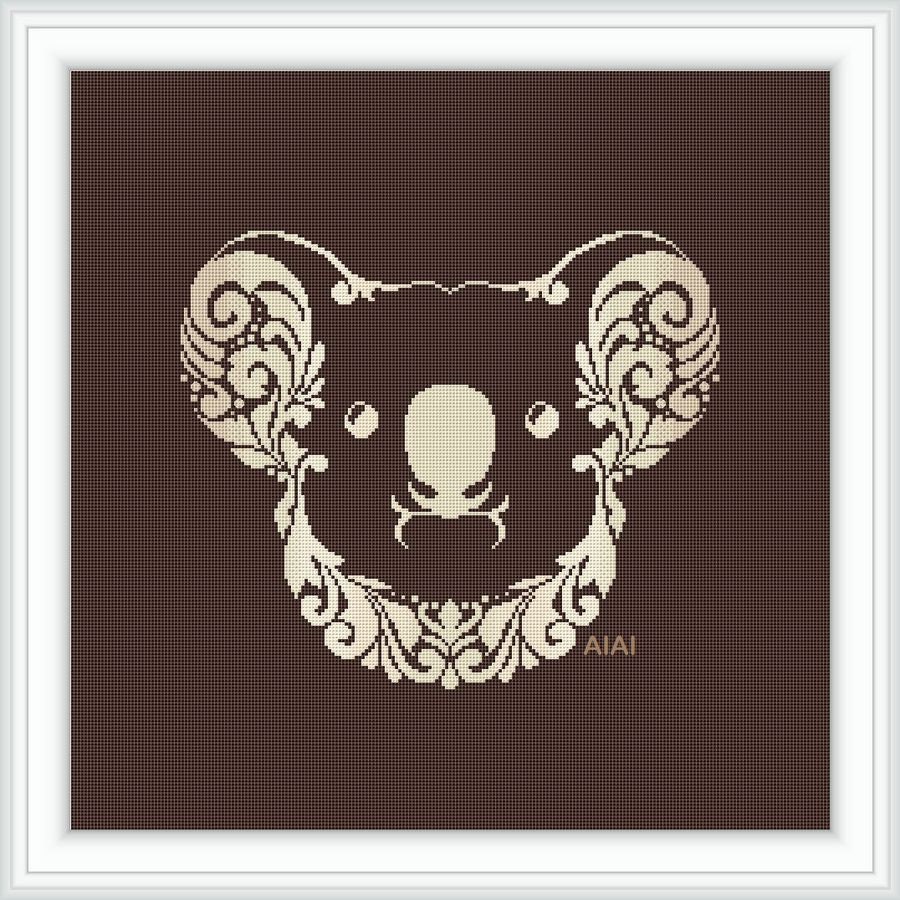 Cross Stitch Pattern Head Koala Silhouette Floral Ornament Monochrome ...