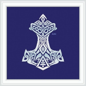 Cross Stitch Pattern Hammer Thor Mjolnir Celtic Knot Ornament Rainbow ...