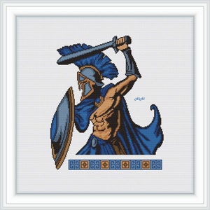 Cross Stitch Pattern Spartan Silhouette Greek Warrior Sword Shield ...