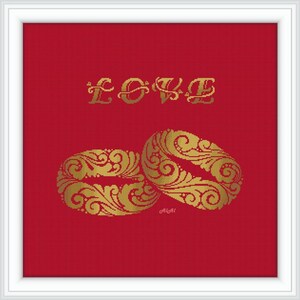 Cross Stitch Pattern Wedding Gold Rings Floral Ornament Monochrome ...