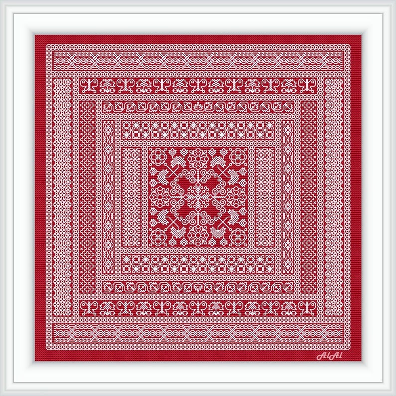 Panel Blackwork Sampler Celtic Knot Geometric Ornament Butterfly Flowers Backstitch Monochrome ...