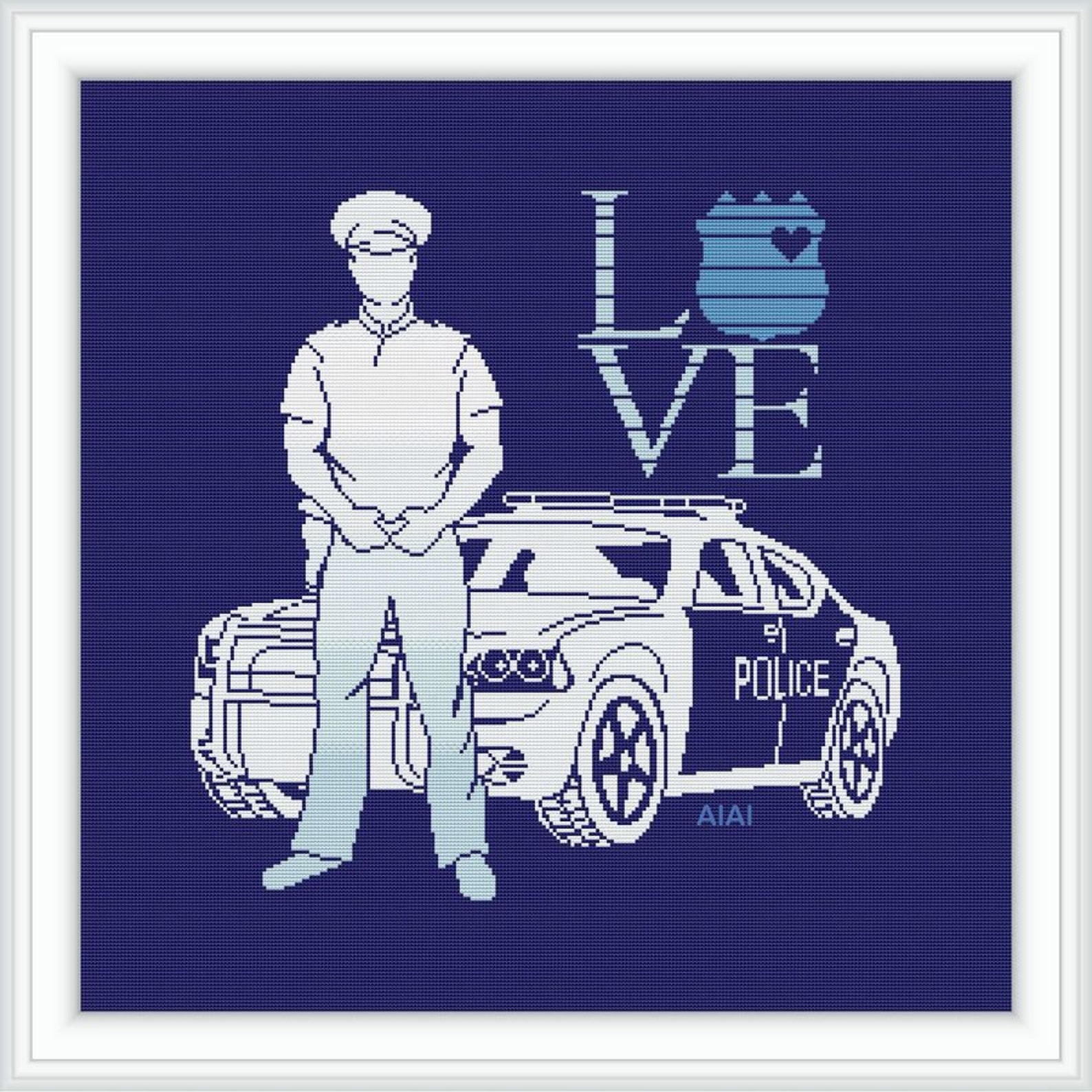 Cross Stitch Pattern Policeman Car Silhouette Police Monochrome ...