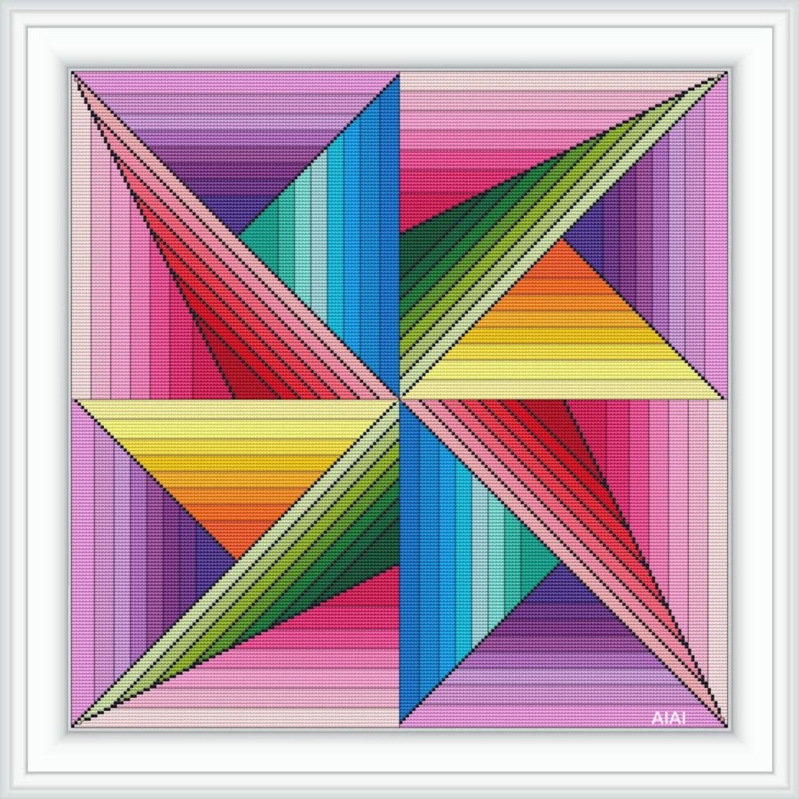 Cross Stitch Pattern Panel Star Triangles Geometric Ornament Rainbow ...