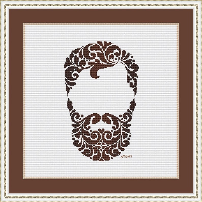 Cross Stitch Pattern Bearded Man Floral Ornament Monochrome Beard ...