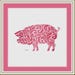 Cross Stitch Pattern Pig Silhouette Floral Ornament Monochrome Pink ...