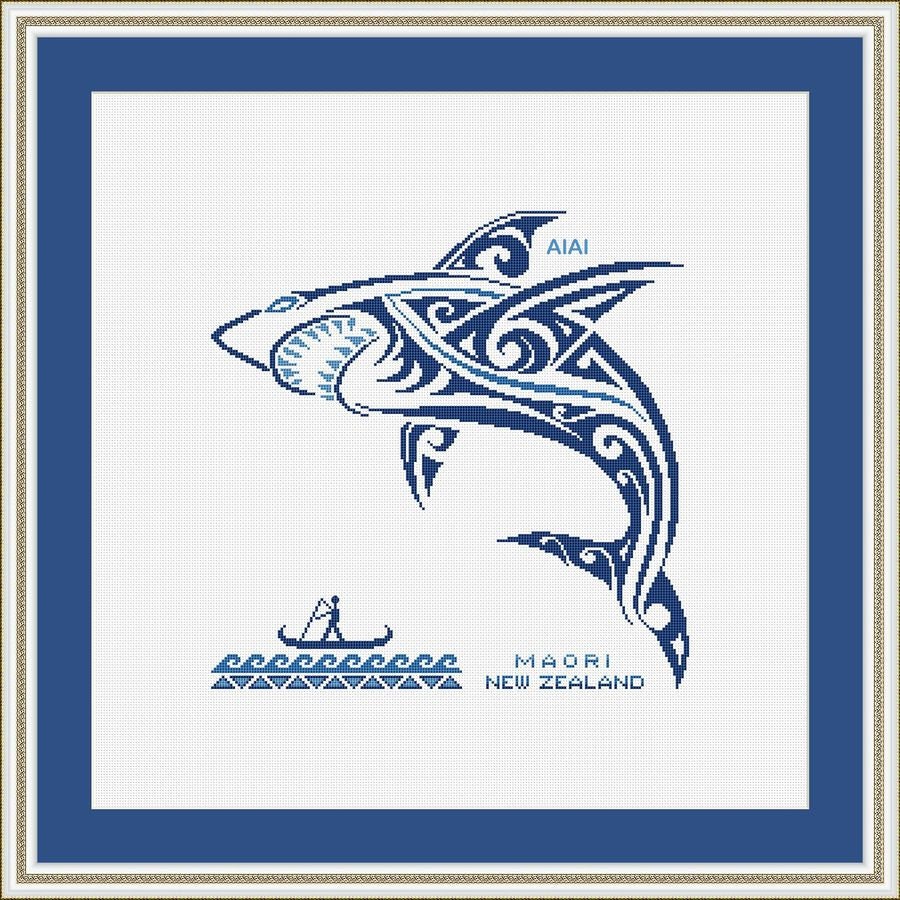 Cross Stitch Pattern Shark Fish Silhouette Maori Ornament Sea Marine ...