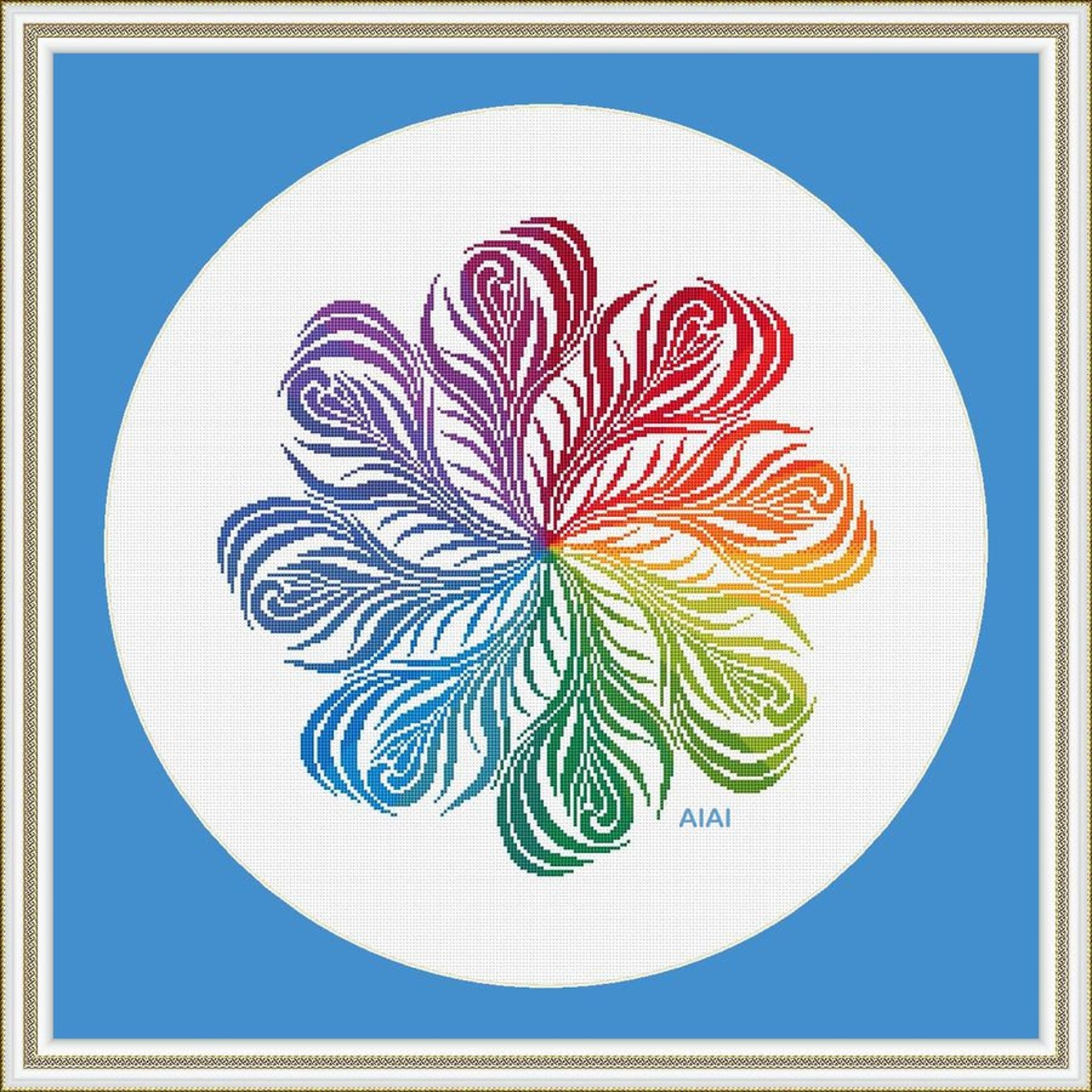 Cross Stitch Pattern Mandala Feathers Bird Pinwheel Ornament Rainbow ...
