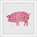 Cross Stitch Pattern Pig Silhouette Floral Ornament Monochrome Pink ...