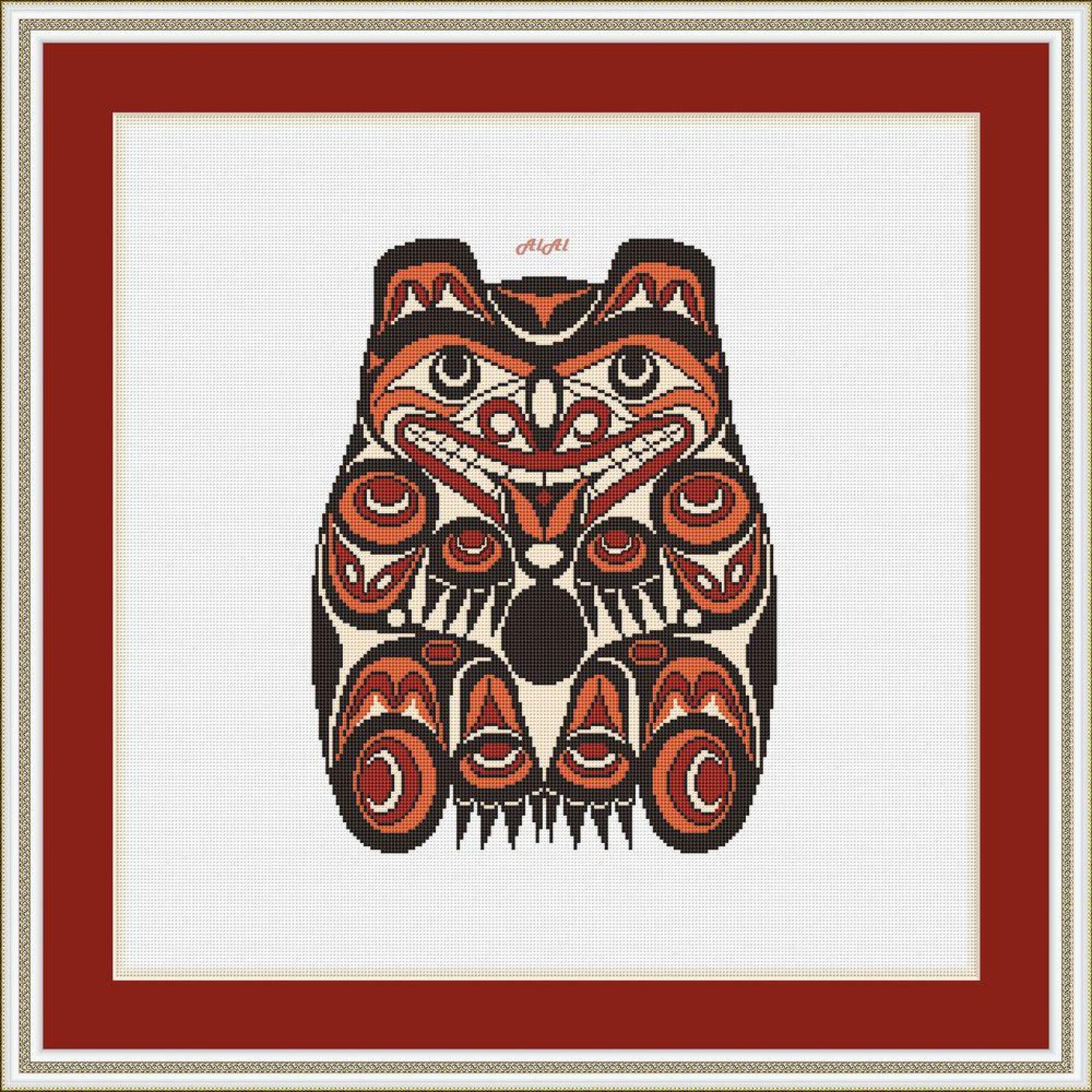 Cross Stitch Pattern Bear Silhouette Haida Ornament Monochrome Ethnic ...