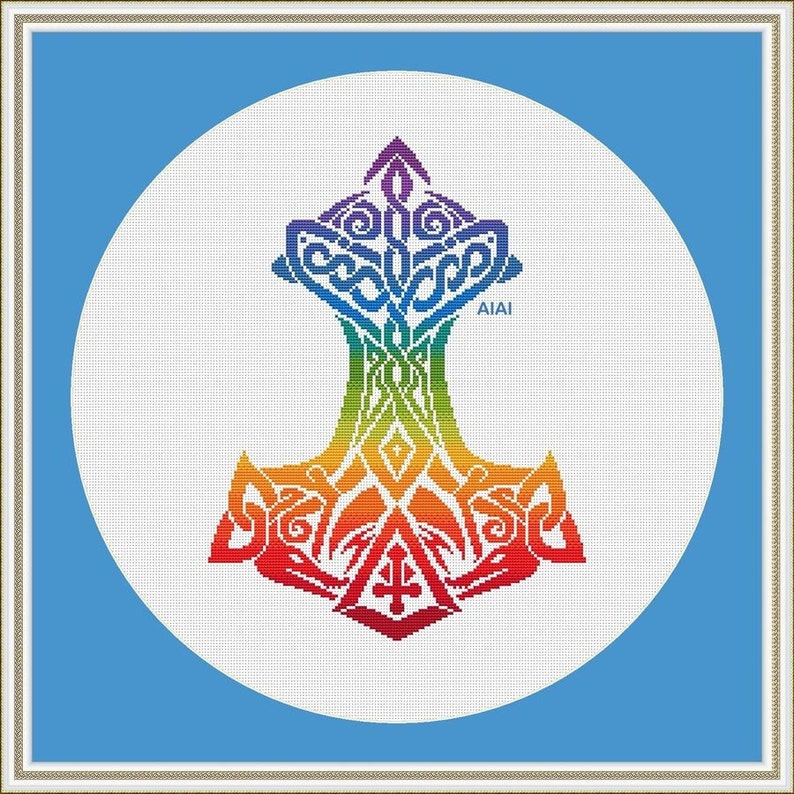 Cross Stitch Pattern Hammer Thor Mjolnir Celtic Knot: Ornament Rainbow ...