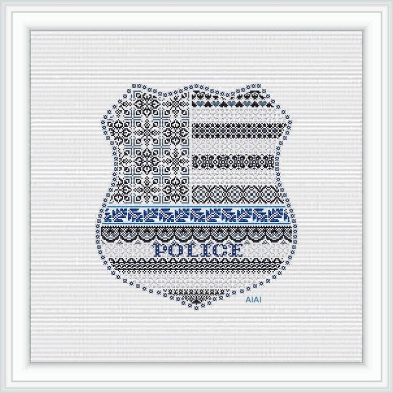 Cross Stitch Pattern Police Emblem Ornament Badge Policeman Profession ...