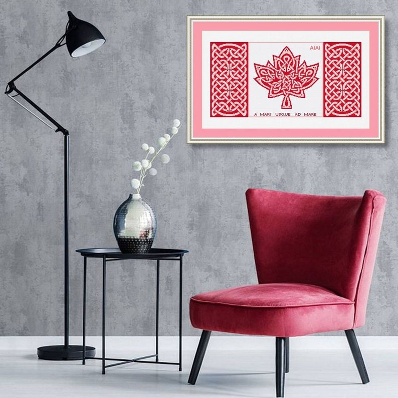 Cross Stitch Pattern Sampler National Flag Canada Maple Leaf Motto ...