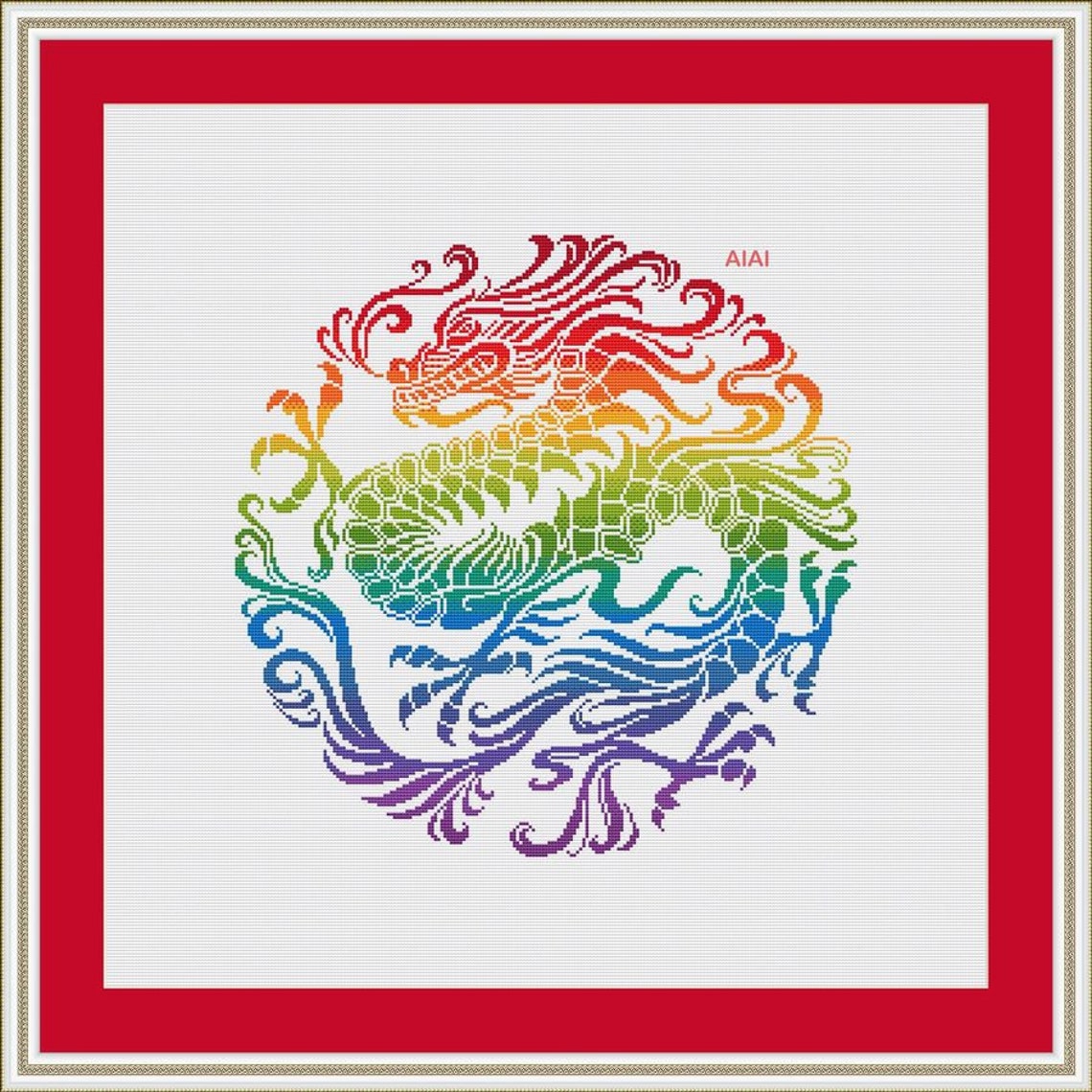 Chinese Dragon Cross Stitch Pattern Pangolin Silhouette Rainbow Ethnic ...