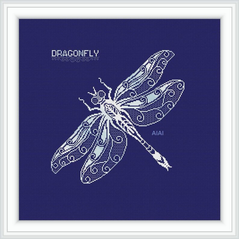 Cross Stitch Pattern Insect Dragonfly Silhouette Ornament Openwork Wings Rainbow Dragonflies ...