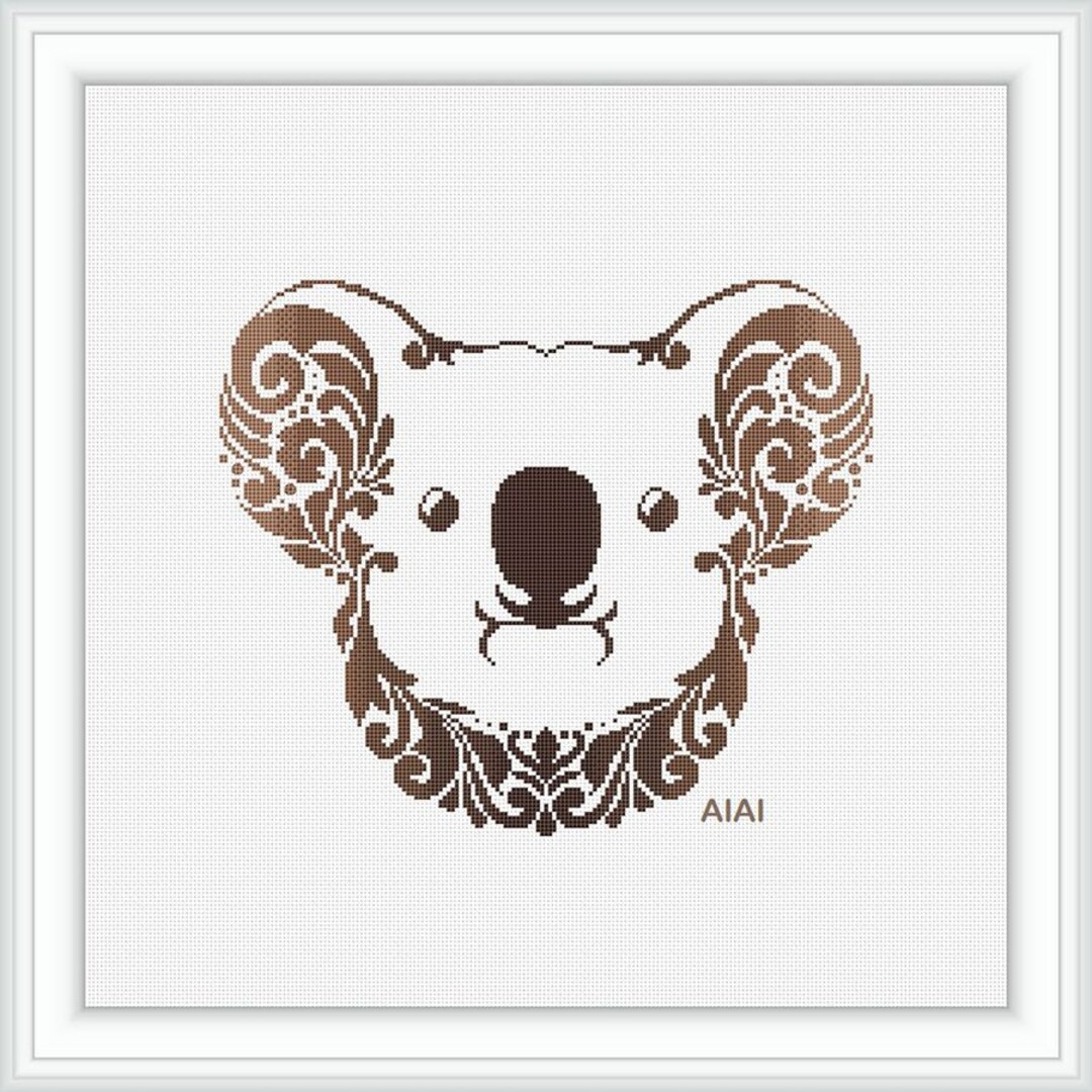 Cross Stitch Pattern Head Koala Silhouette Floral Ornament Monochrome ...