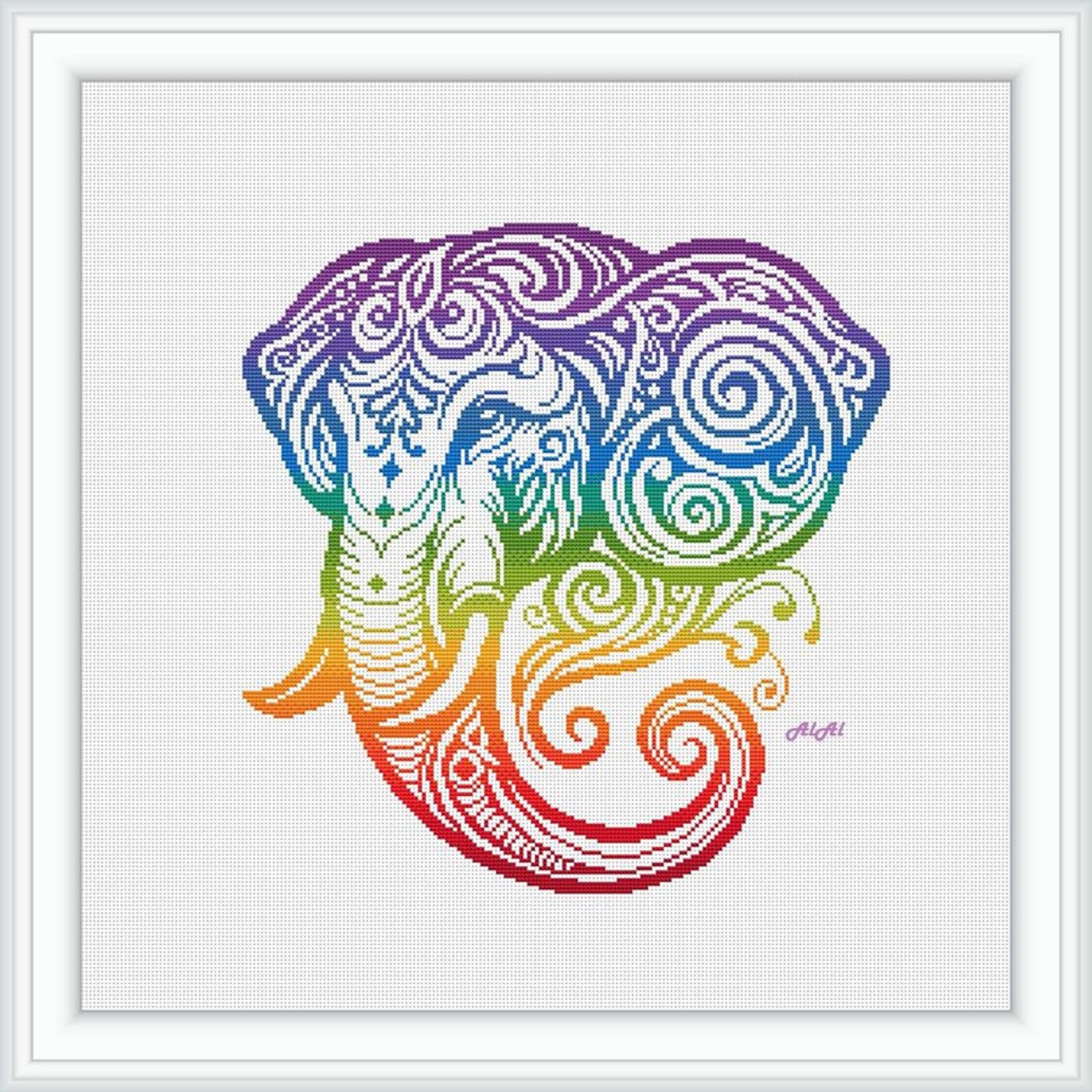 Cross Stitch Pattern Head Elephant Silhouette Floral Ornament Rainbow ...