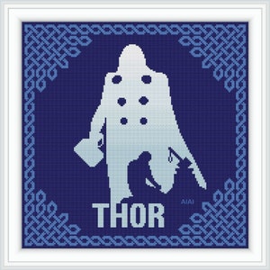 Cross Stitch Pattern Thor Silhouette With Hammer, Celtic Knot Ornament ...