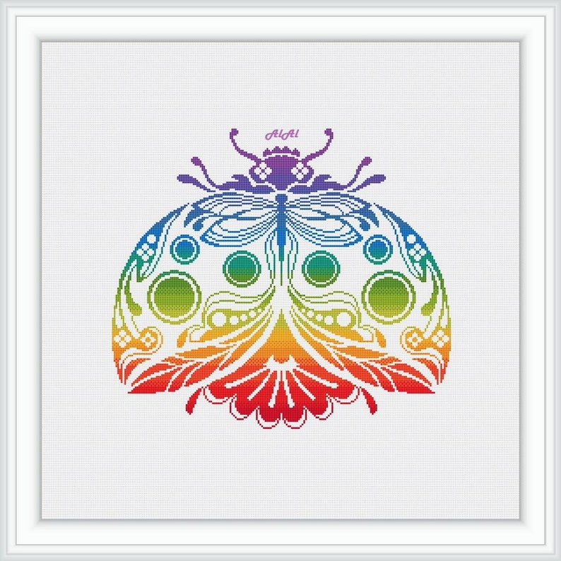 Cross Stitch Pattern Insect Ladybug Silhouette Mosaic Butterfly ...