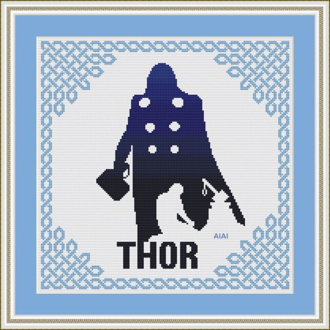 Cross Stitch Pattern Thor Silhouette With Hammer, Celtic Knot Ornament ...