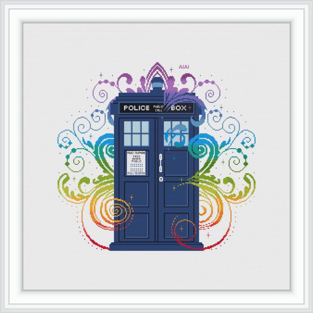 Cross Stitch Pattern Police Box Tardis Doctor Who Curls Rainbow ...