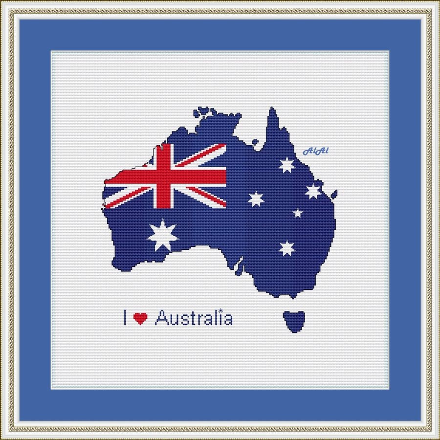 Cross Stitch Pattern Map Australia Silhouette National Flag Country ...
