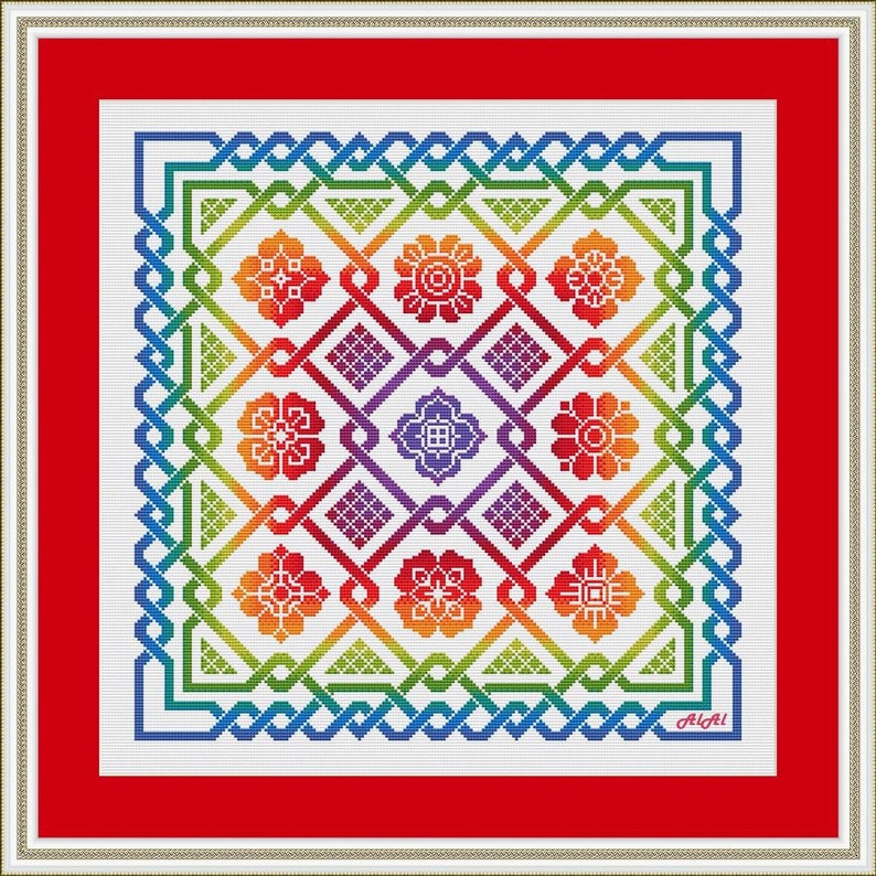 Cross Stitch Pattern Panel Celtic Knot Sampler Flowers Geometric ...