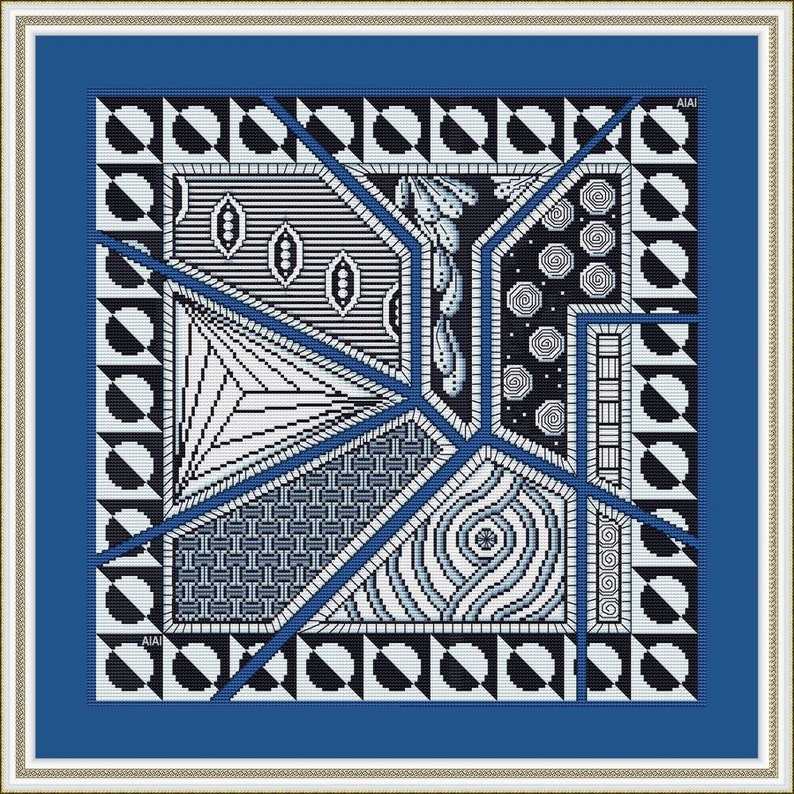 Cross Stitch Pattern Art Panel Zentangle Tangle Zenart Monochrome ...