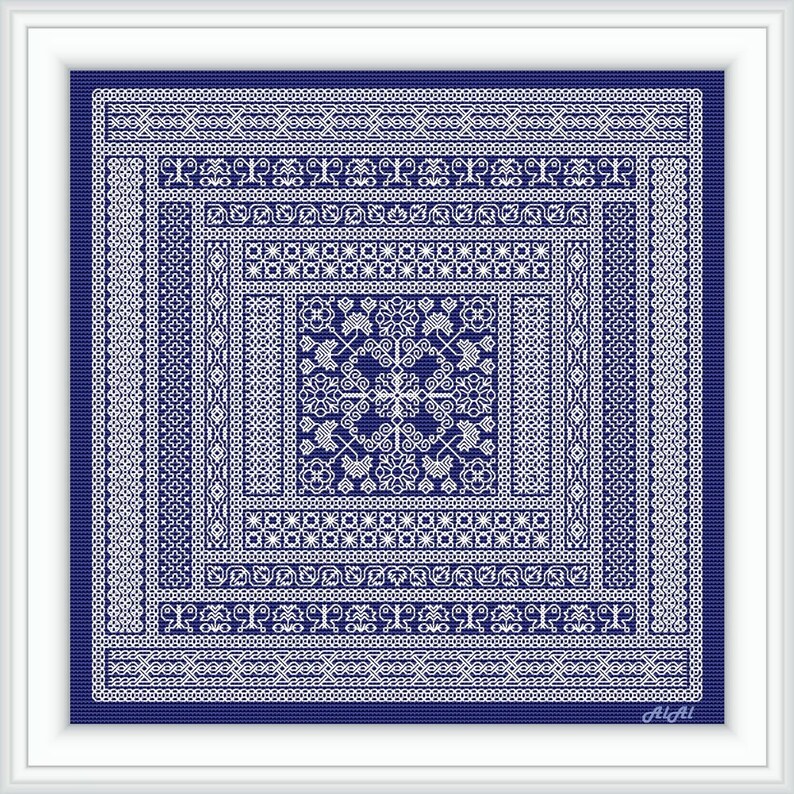 Panel Blackwork Sampler Celtic Knot Geometric Ornament Butterfly Flowers Backstitch Monochrome ...