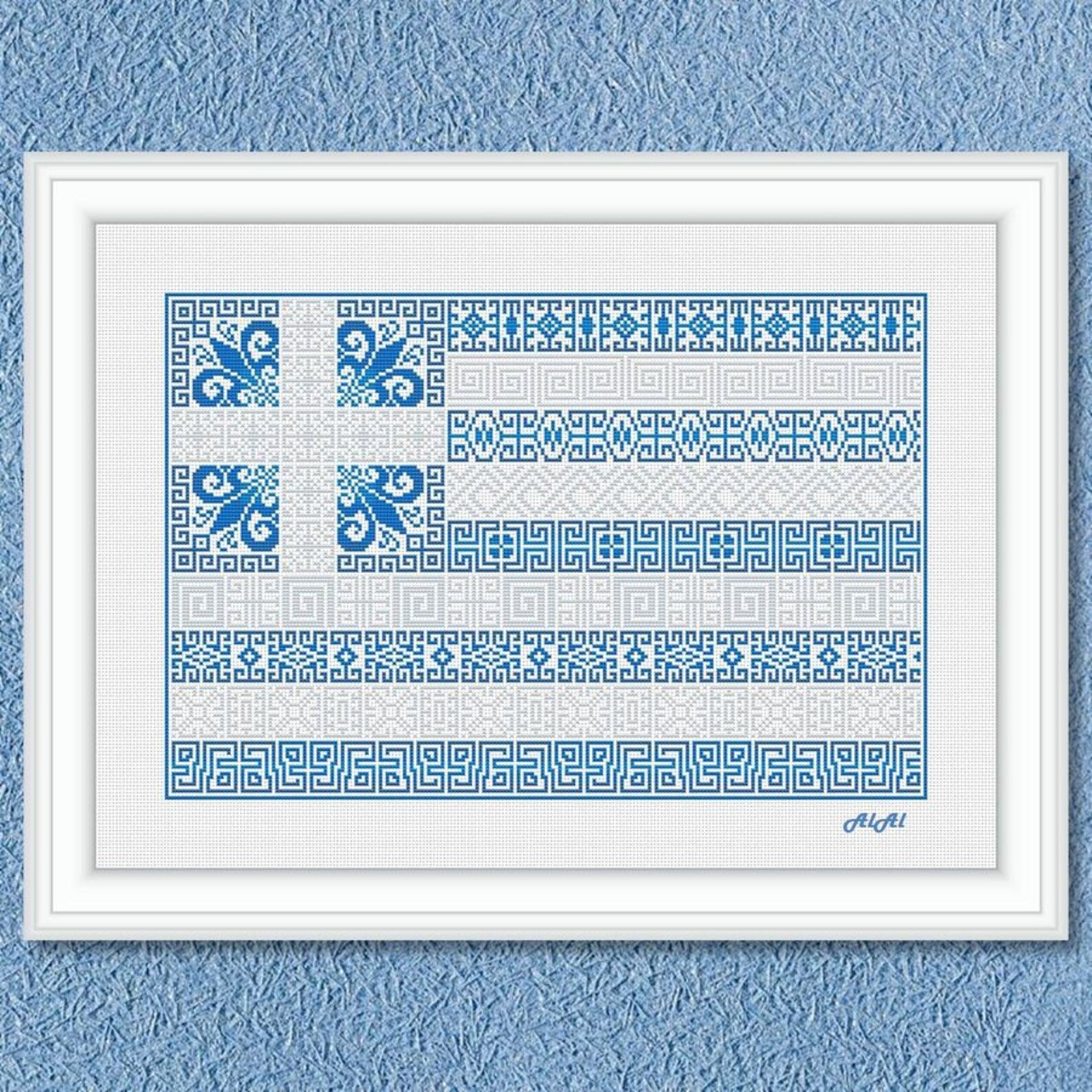 Cross Stitch Pattern National Flag Greece Sampler Greek Ornament ...