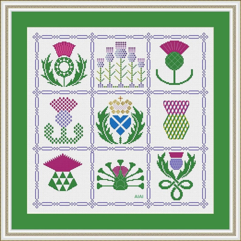 Cross Stitch Pattern Sampler Thistle Silhouette Celtic Knot Ornament ...