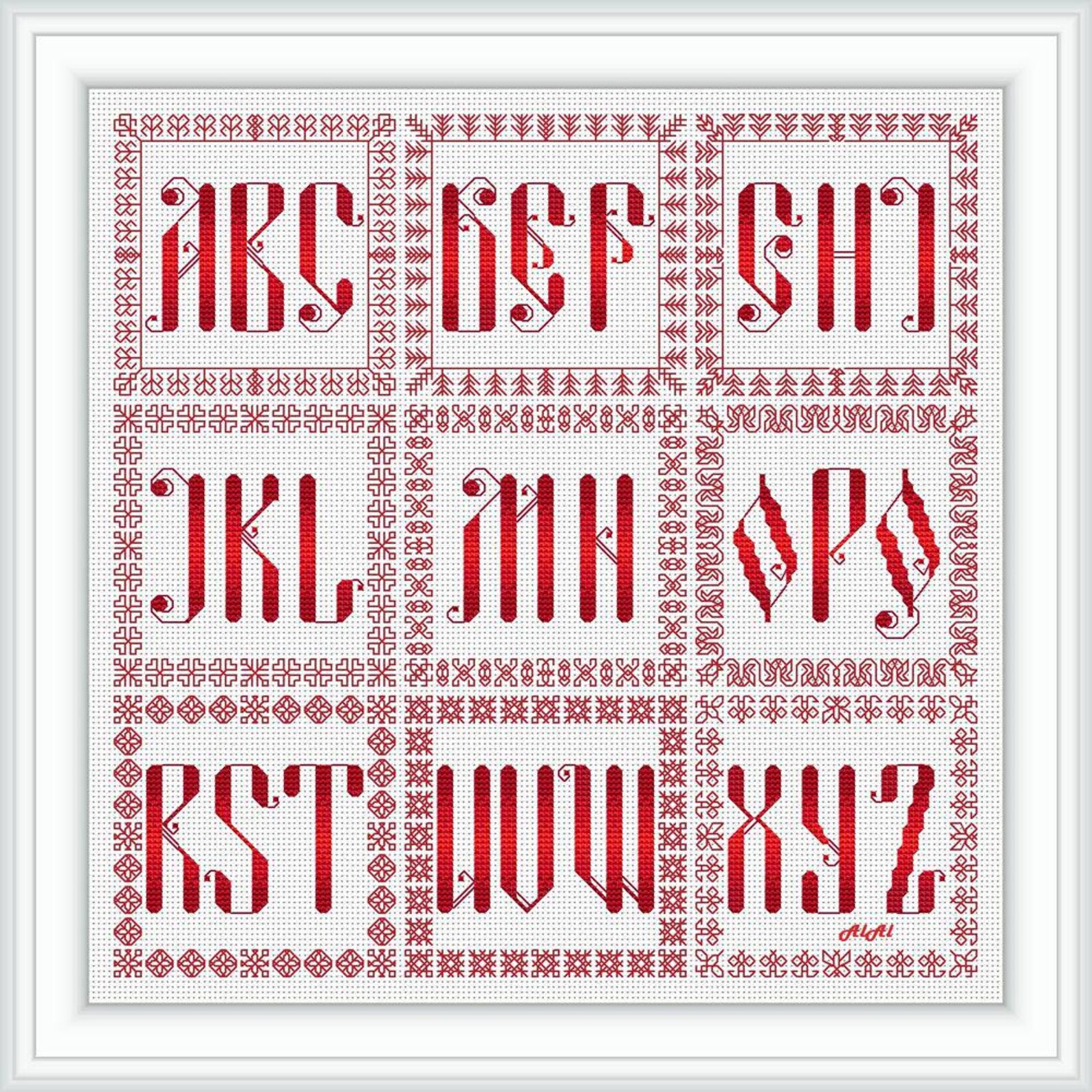 Cross Stitch Pattern Old English Alphabet Letters Blackwork Sampler ...