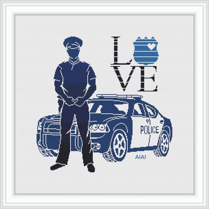 Cross Stitch Pattern Policeman Car Silhouette Police Monochrome ...