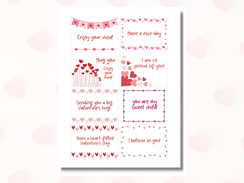 Kids Valentine's Day Lunch Notes, Printable Valentine's Day Lunch Notes ...