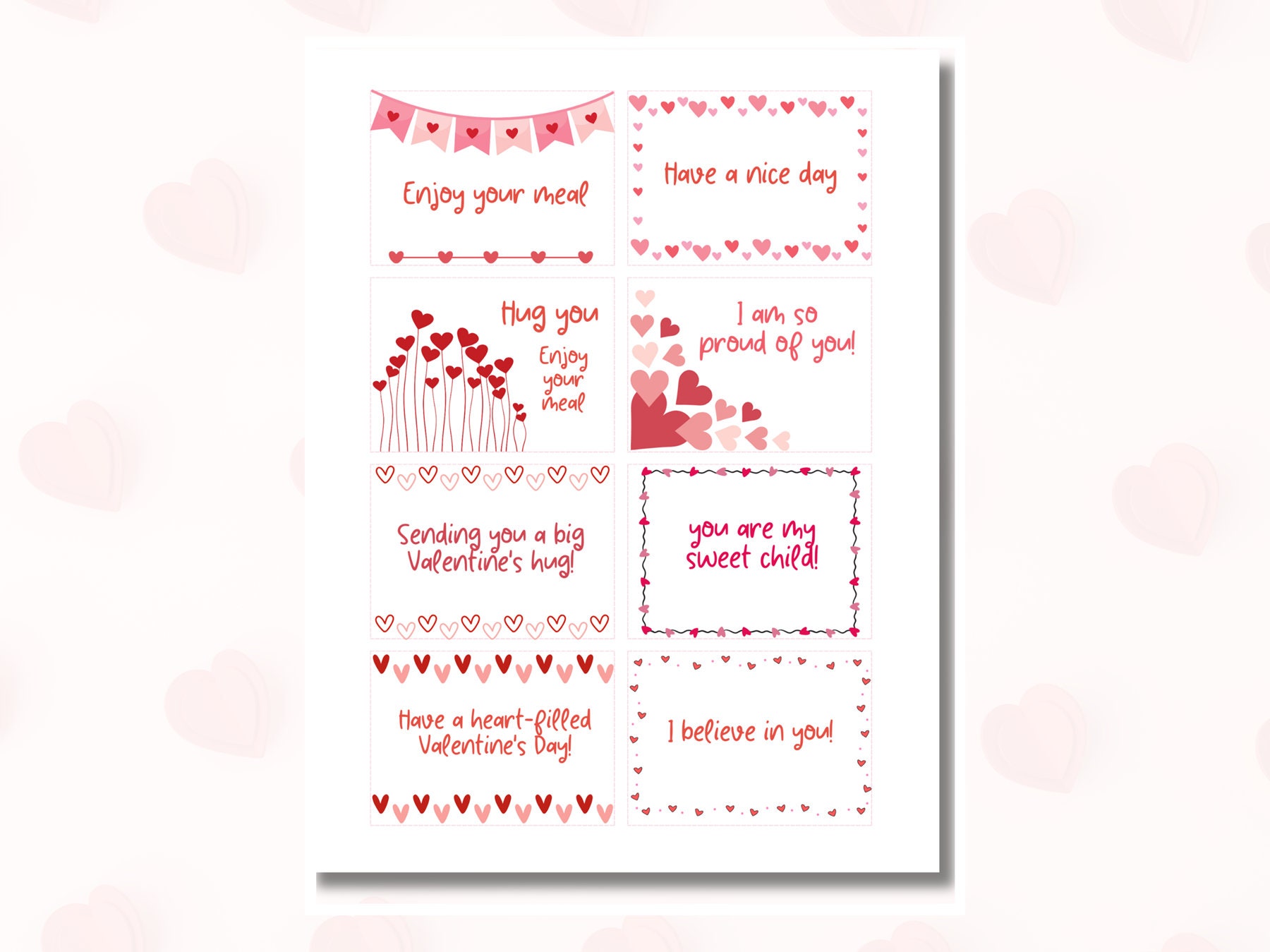 Kids Valentine's Day Lunch Notes, Printable Valentine's Day Lunch Notes ...
