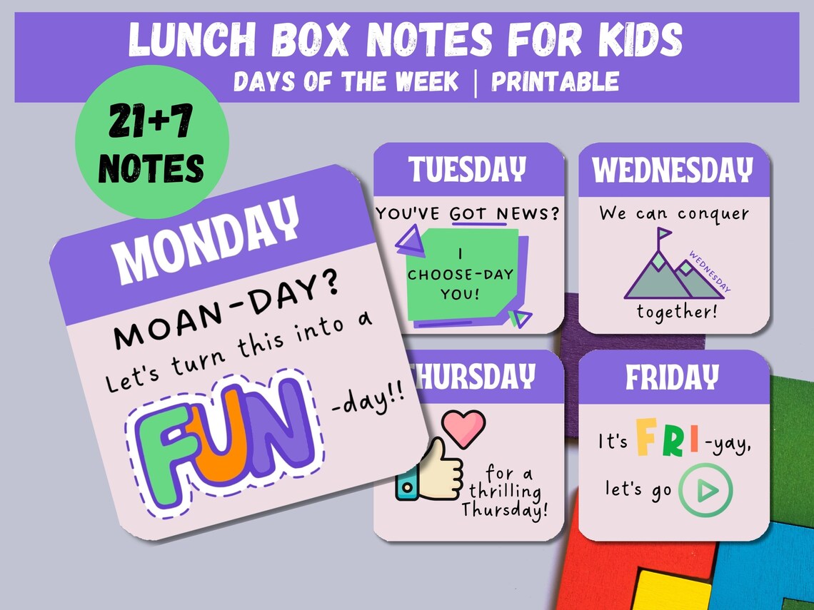 Lunch Box Notes for Kids, Printable Lunchbox Notes for Kids, Printable ...