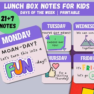 Lunch Box Notes for Kids, Printable Lunchbox Notes for Kids, Printable ...