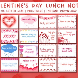 Kids Valentine's Day Lunch Notes, Printable Valentine's Day Lunch Notes ...