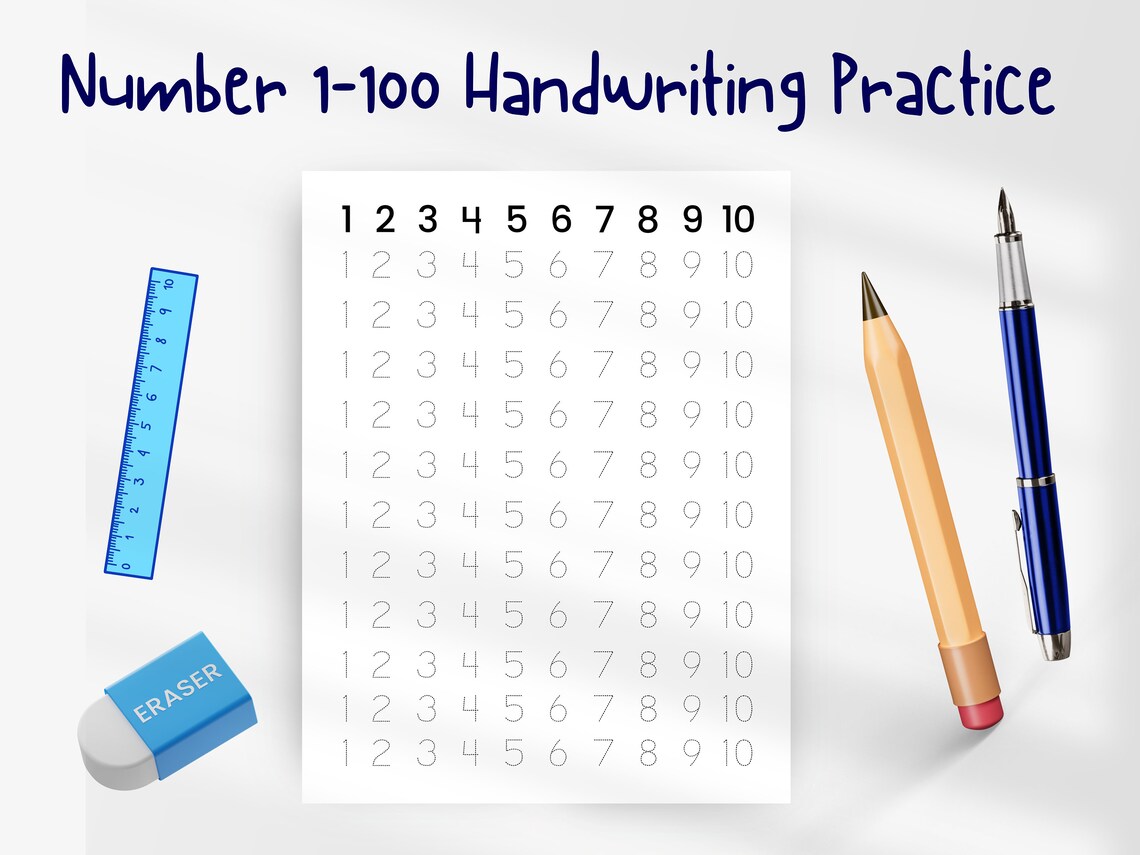 1-100 Number Tracing Worksheet, Handwriting Practice Sheet, Printable ...